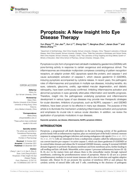 Pdf Pyroptosis A New Insight Into Eye Disease Therapy Frontiers In