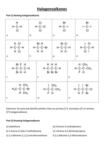 Halogenoalkanes Alkyl Halides Naming Substitution Elimination Teaching Resources