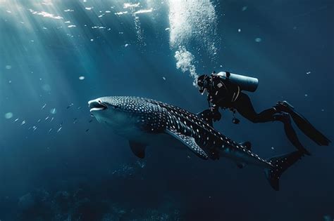 Premium Photo A Diver Swimming Alongside A Massive Whale Shark I