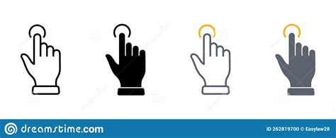 Hand Cursor Of Computer Mouse Line And Silhouette Color Icon Set