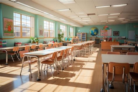 Premium Ai Image Empty Big Classroom With Desks In Elementary School