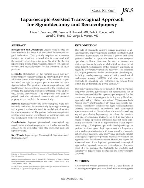Pdf Laparoscopic Assisted Transvaginal Approach For Sigmoidectomy And