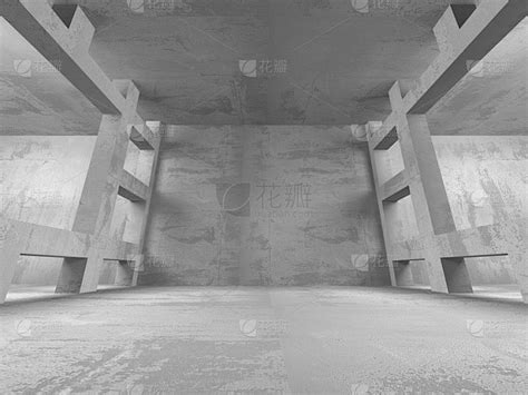 黑暗的混凝土空房间。现代建筑设计