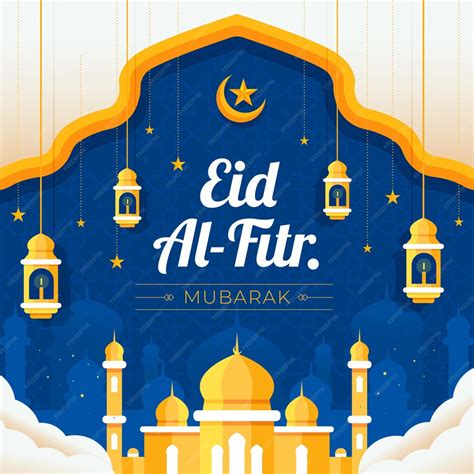Premium Vector A Blue And Yellow Eid Al Fitr Background