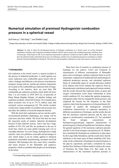 Pdf Numerical Simulation Of Premixed Hydrogenair Combustion Pressure