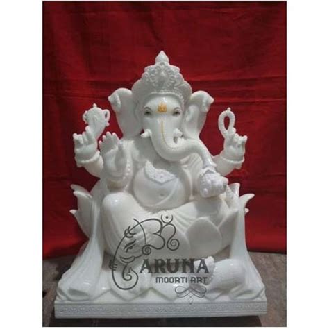 Durable Handmade Glossy Finish White Marble Lord Ganesha Statue At Best