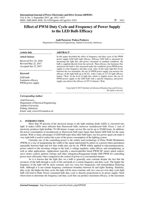 PDF Effect Of PWM Duty Cycle And Frequency Of Power Supply To The LED Bulb Efficacy