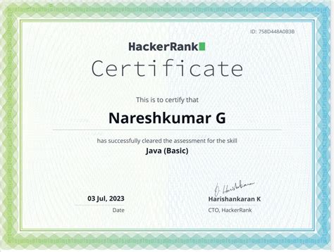 Nareshkumar G On Linkedin Hackerrankcertificate Javabasic Programmingcertificate Javalearning