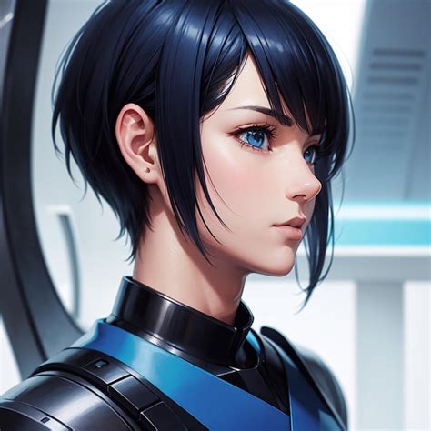 Linda chica de pelo corto anime scifi fondo generativo ai ilustración arte Foto Premium