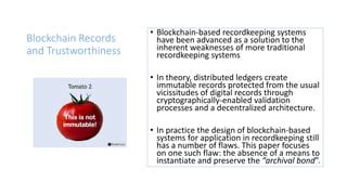 Preserving The Archival Bond In Distributed Ledgers A Data Model And