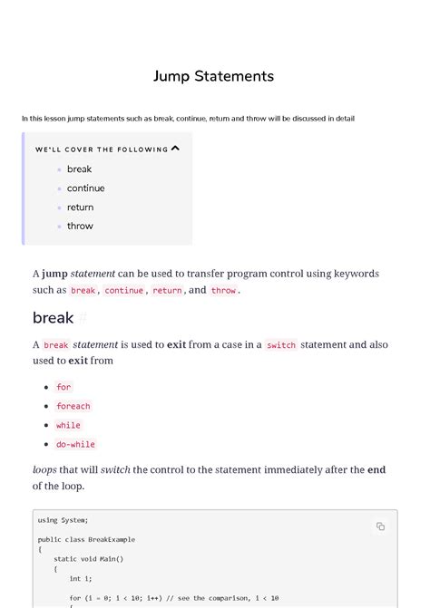 SOLUTION: 23 Jump Statements - Studypool