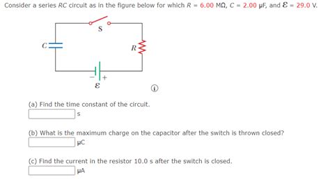 solved consider a series rc ﻿circuit as in ﻿the figure below