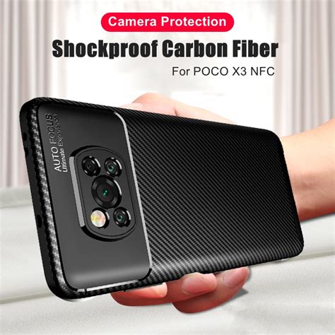 For Xiaomi Poco X Nfc Case Soft Silicon Cover Carbon Fiber Tpu Shockproof Case Shopee Malaysia