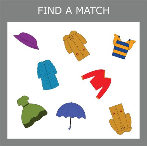 Find A Pair Or Match Game With Colorful Clothes Worksheet For