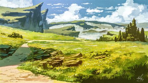 Home Nobi Original Highres Above Clouds Blue Sky Bush Cliff