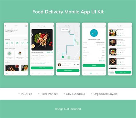 음식 배달 모바일 앱 Ui 키트 프리미엄 Psd 파일