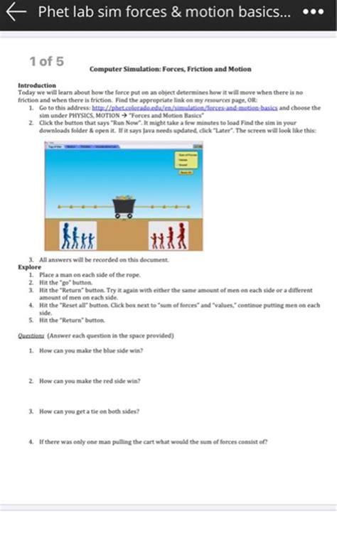 Solved Phet Lab Sim Forces And Motion Basics 1 Of 5 Computer