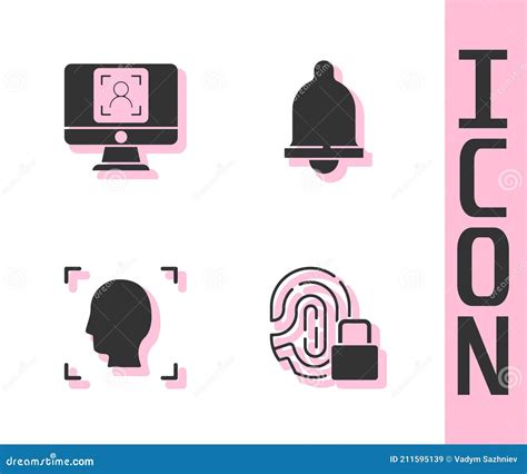 Set Fingerprint With Lock Face Recognition And Motion Sensor Icon Vector Stock Vector