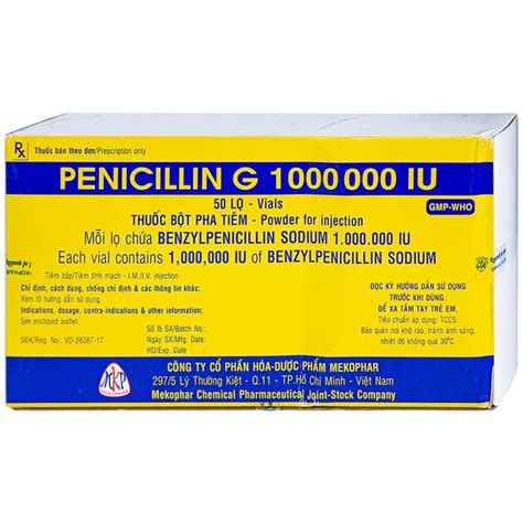 Penicillin G 1000000 IU hộp 50 lọ thuốc bột pha tiêm Mekophar