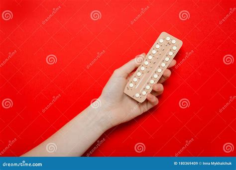Girl Holds Birth Control Pills In Her Hands Contraception Stock Image