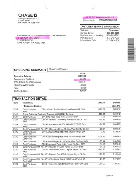 Chase Statement Pdf Overdraft Transaction Account