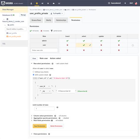 permissions examples hasura graphql docs
