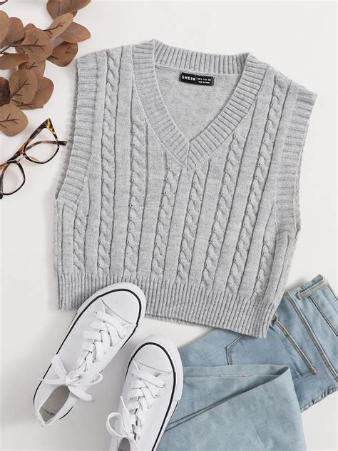 Plus Cable Knit Solid Sweater Vest Cropped Cable Knit Sweater
