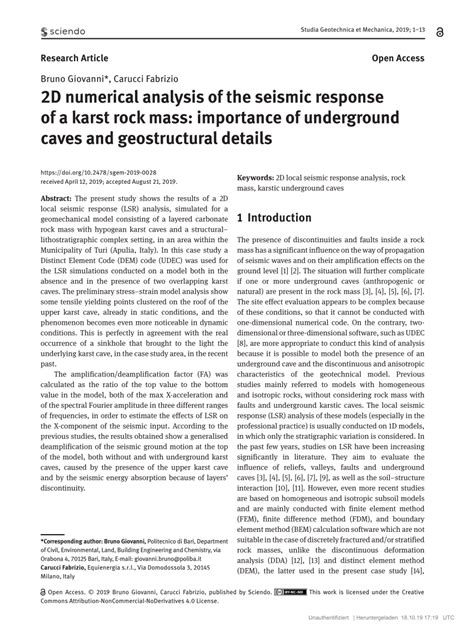 PDF D Numerical Analysis Of The Seismic Response Of A Karst Rock Mass Importance Of