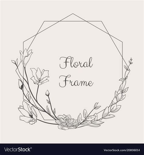 Black Hand Drawn Floristic Frame Border With Delicate Flowers Branches