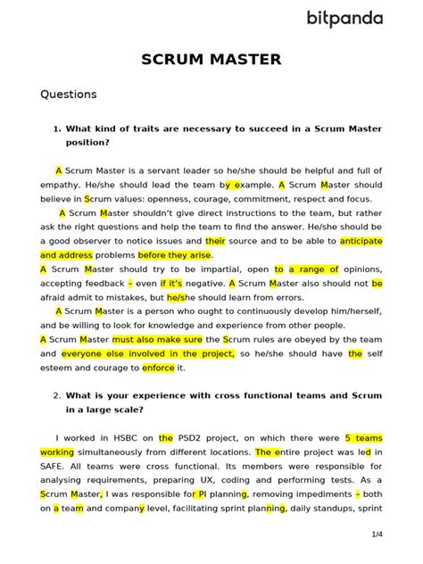 Scrum Master Questionnaire Ml Edit Pdf Scrum Software Development