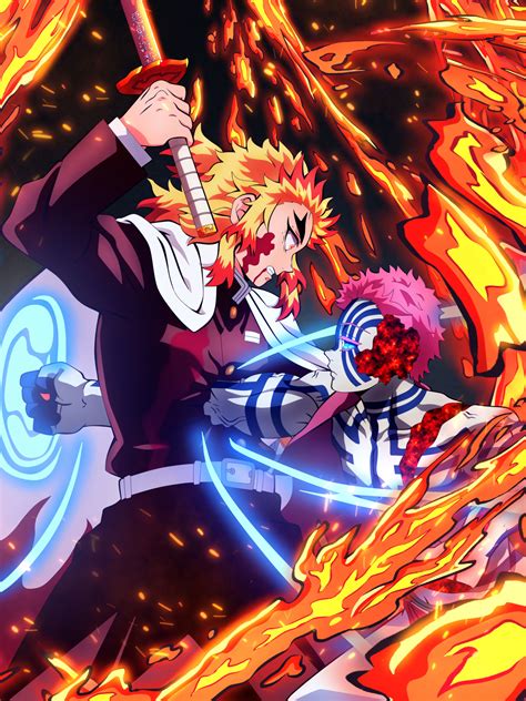 Kyojuro Rengoku Vs Akaza Wallpaper K Kimetsu No Yaiba Wallpaper Rengoku