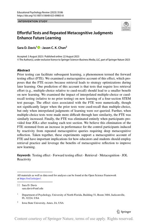 effortful tests and repeated metacognitive judgments enhance future