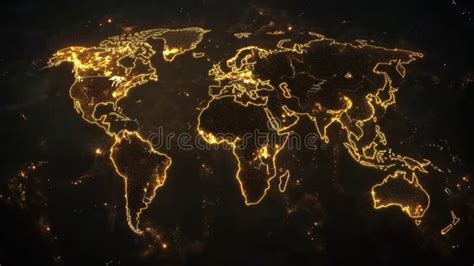 World Map With Glowing Digital Connections Between Continents Stock