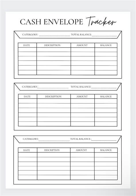 Simple Cash Envelope Tracker Cash Envelope Printable Budget Tracker Spending Planner Expense