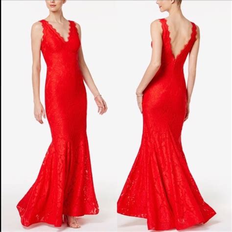 Betsy And Adam Red Lace Mermaid Formal Gown Dress Size Gem