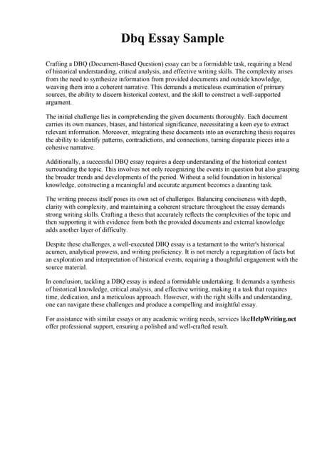 Dbq Essay Samplepdf