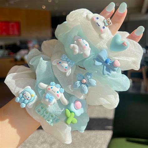Cinnamoroll 헤어 로프 산리오 헤어 링 산리오 헤어밴드 귀여운 헤어링 포니테일 헤어타이 소녀 선물 스위트 걸
