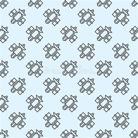 Satellite With Antenna Line Seamless Pattern Cosmos Theme Vector Graphics Stock Illustration