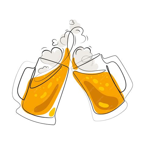 Premium Vector Two Toasting Beer Mugs Line Drawing Minimal Art Vector