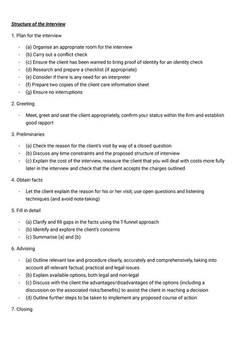 Interviewing And Advising Structure IPP Structure Of The Interview Plan For The Interview A