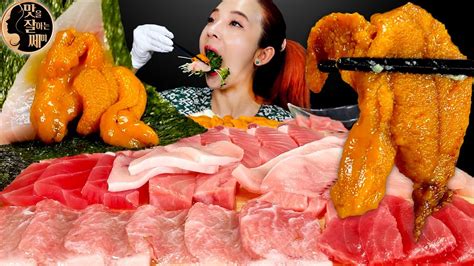 Mukbang 🐟살살녹는 참치회성게알감태 먹방😋환상조합 핵존맛탱~🤤raw Tuna Sushi And Uni Sushi