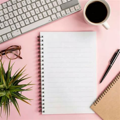 Premium Ai Image Blank Notepad Page For Text On Pink Office Desktop