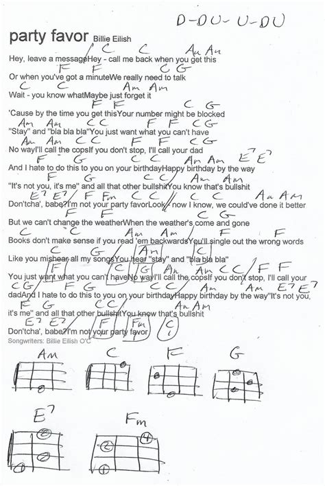 Party Favor Billie Eilish Ukulele Chord Chart