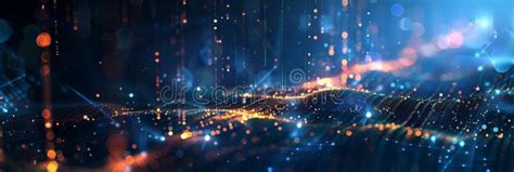 Abstract Tech Background With Orange And Blue Light Particles And