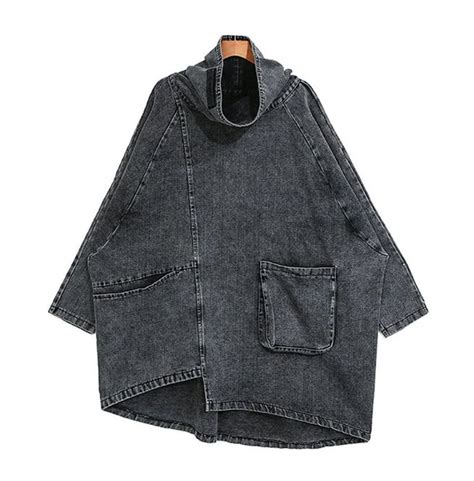 Streetwear High Collar Irregular Hem Oversized Denim Jacket Clothes