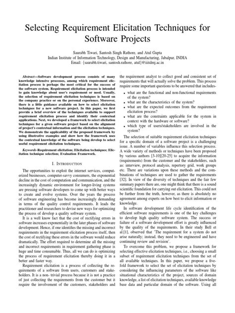 Selecting Requirement Elicitation Techniques For Software Projects Pdf Agile Software