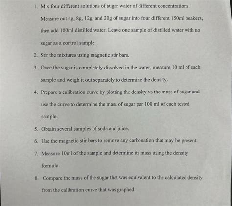 Solved Mix Four Different Solutions Of Sugar Water Of Chegg