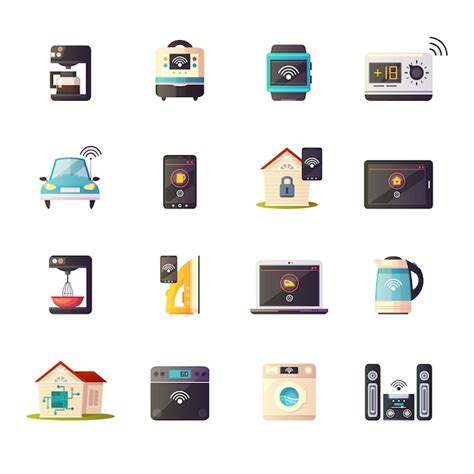 것들 Iot 레트로 만화 아이콘 모음의 인터넷 무료 벡터