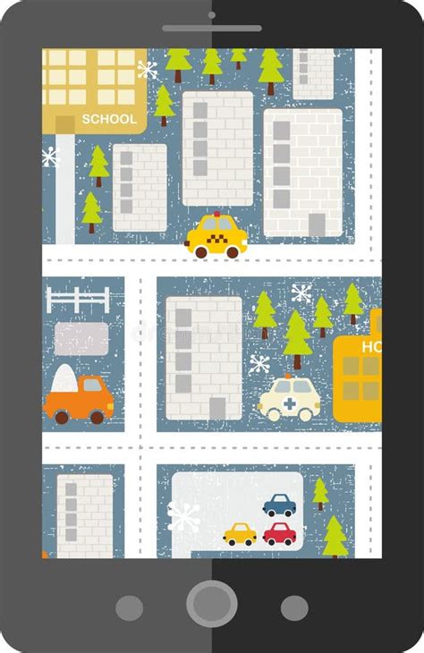 Touch Screen Tablet Gps With Cartoon Map Stock Illustration