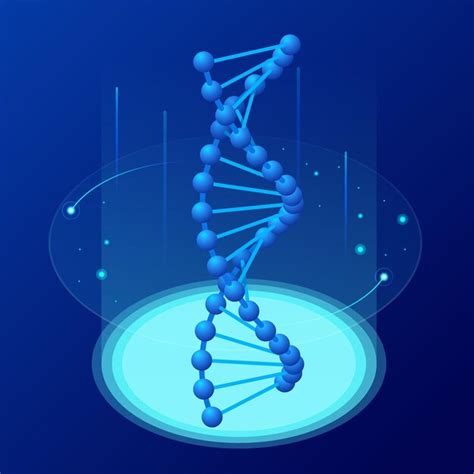 아이소메트릭 Dna 나선 Dna 분석 개념 디지털 파란색 배경입니다 혁신 의학 및 기술 프리미엄 벡터